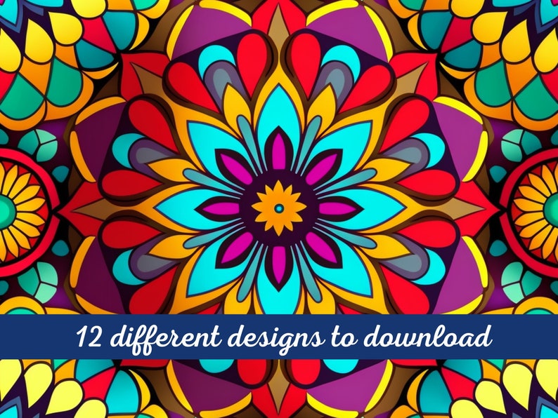 Colorful Flower Mandala Patterns Printable 12 X - Etsy