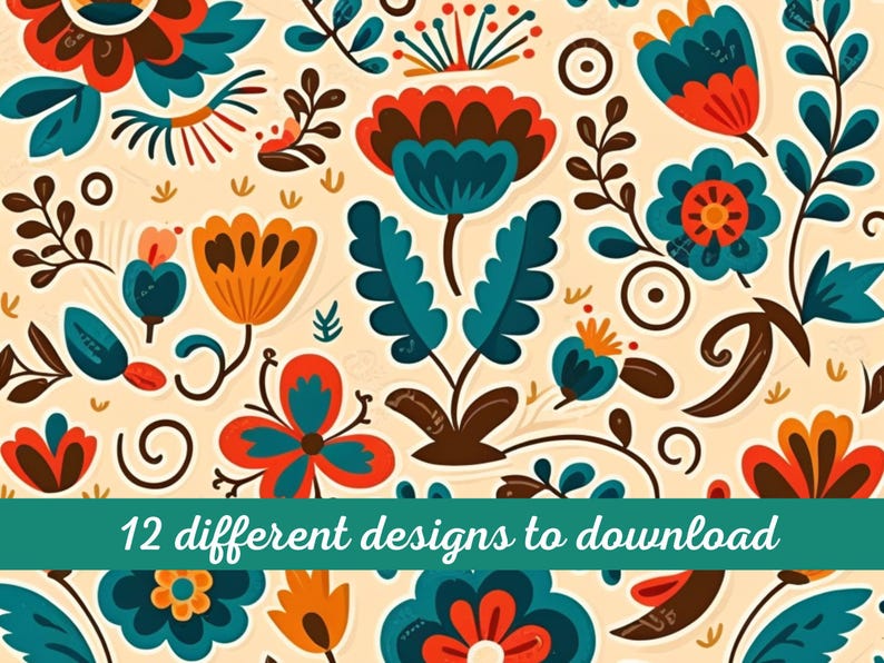 Mexican Flower Patterns | 12" X 12" Digital Designs | 12 Digital Pattern Downloads | Printable ...