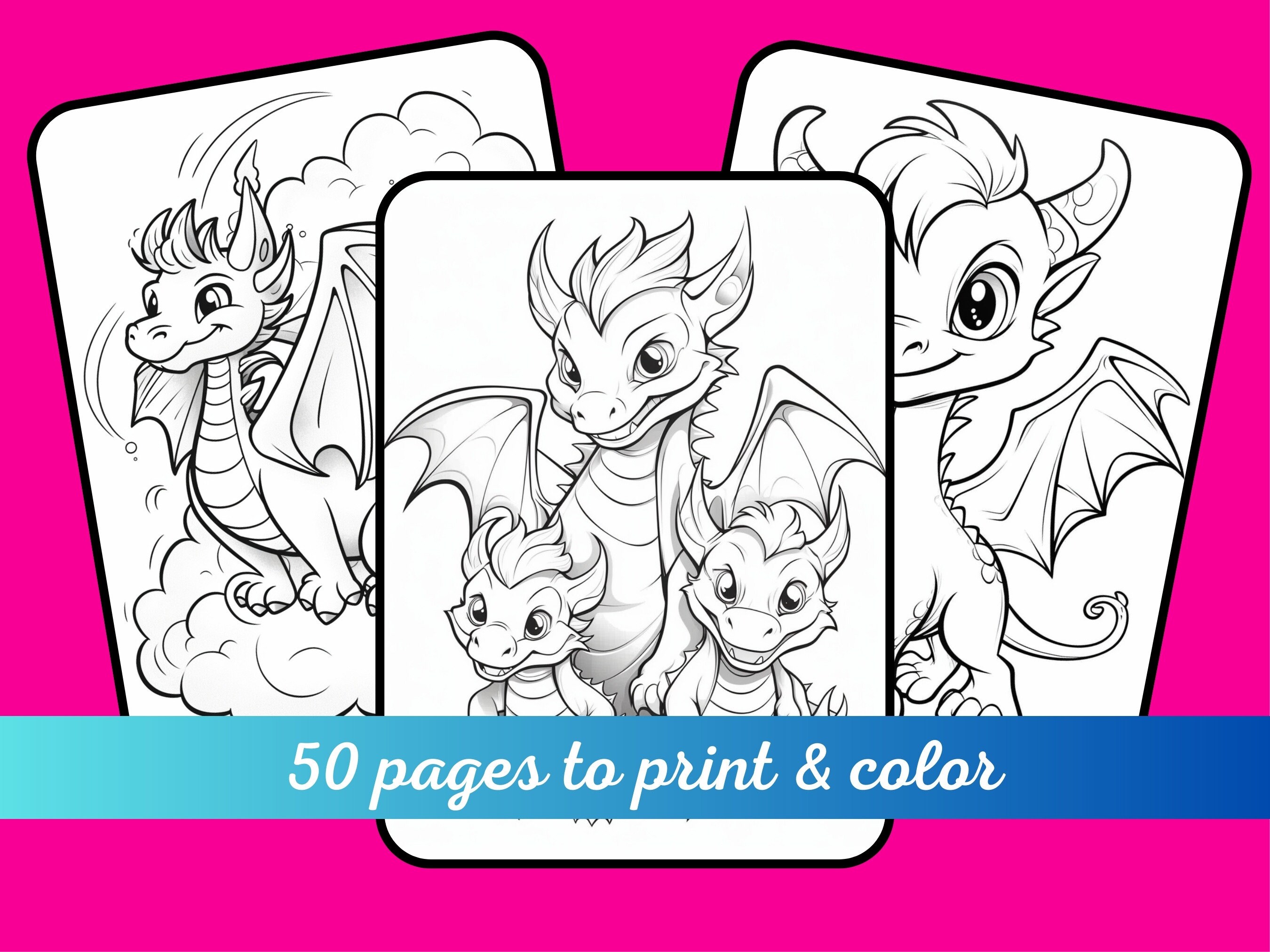 50 Pages of Cute Dinosaurs Creature Coloring Book 50 - Etsy