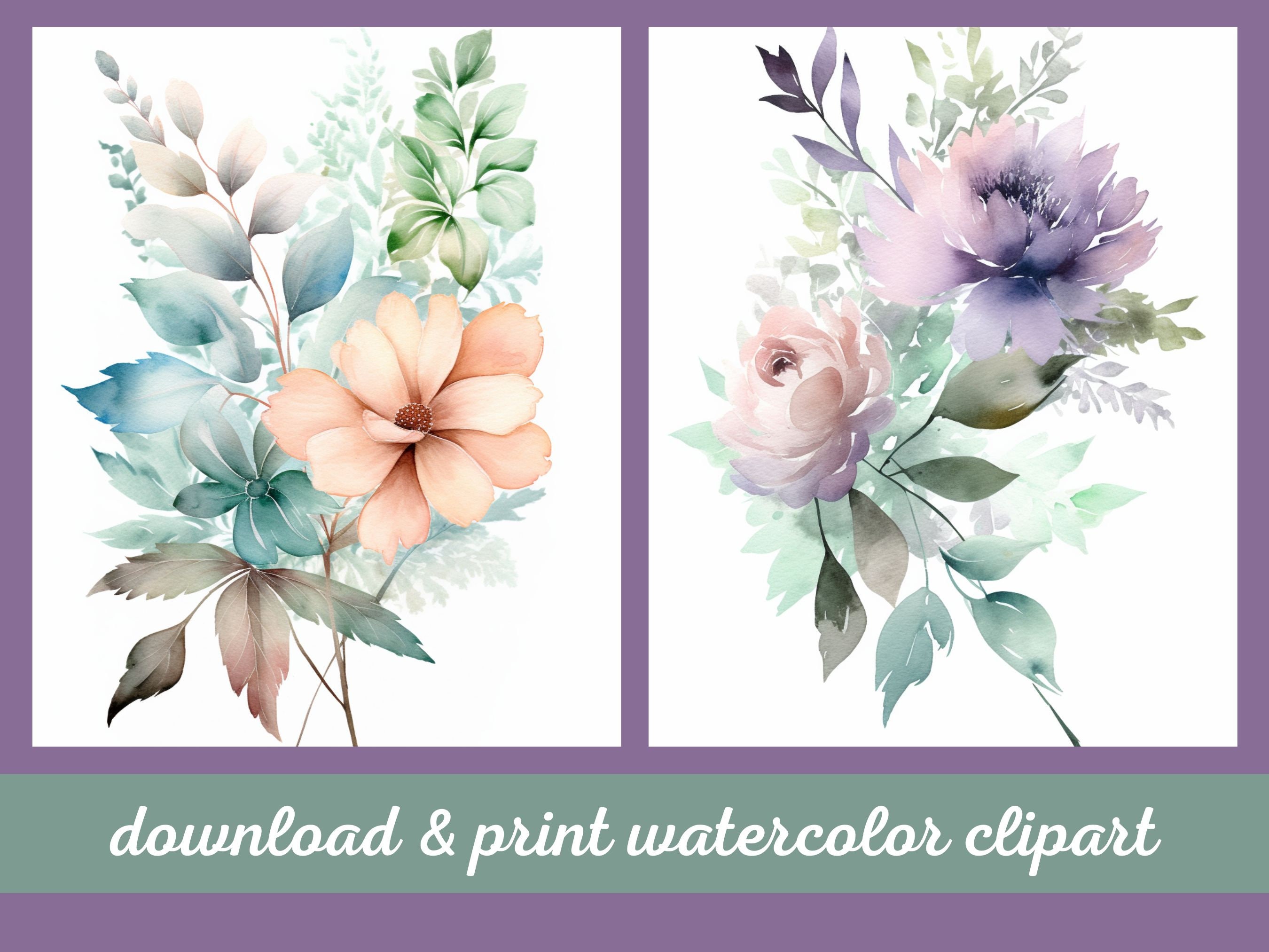Pastel Clipart Flowers - Pink and Purple, 20 Digital Downloads, PNG ...