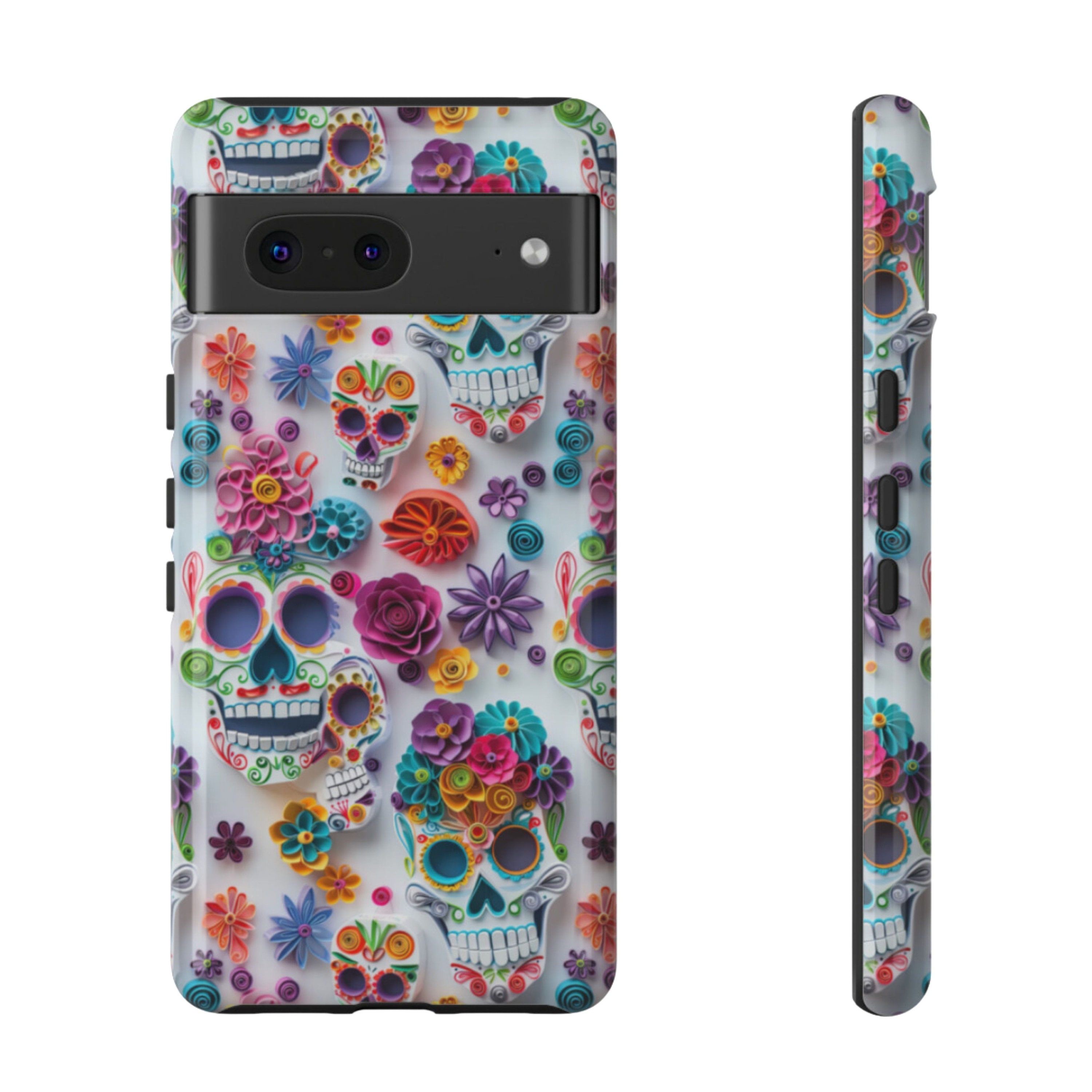 White Sugar Skull & Flowers Magsafe Tough Case, Cute Skeleton Pattern ...