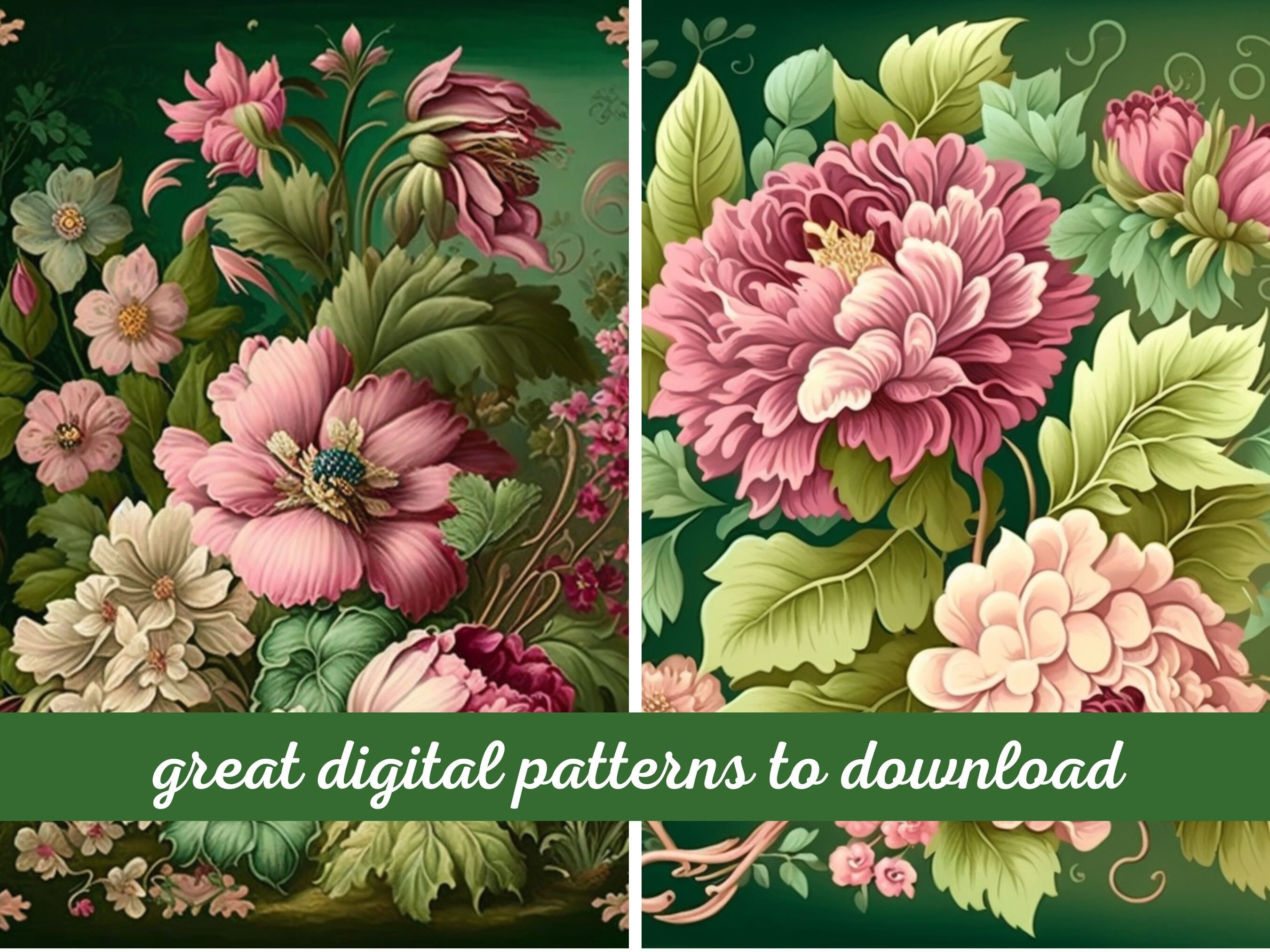 Beautiful Green and Pink Flower Patterns 12 X 12 Floral Designs 12 ...