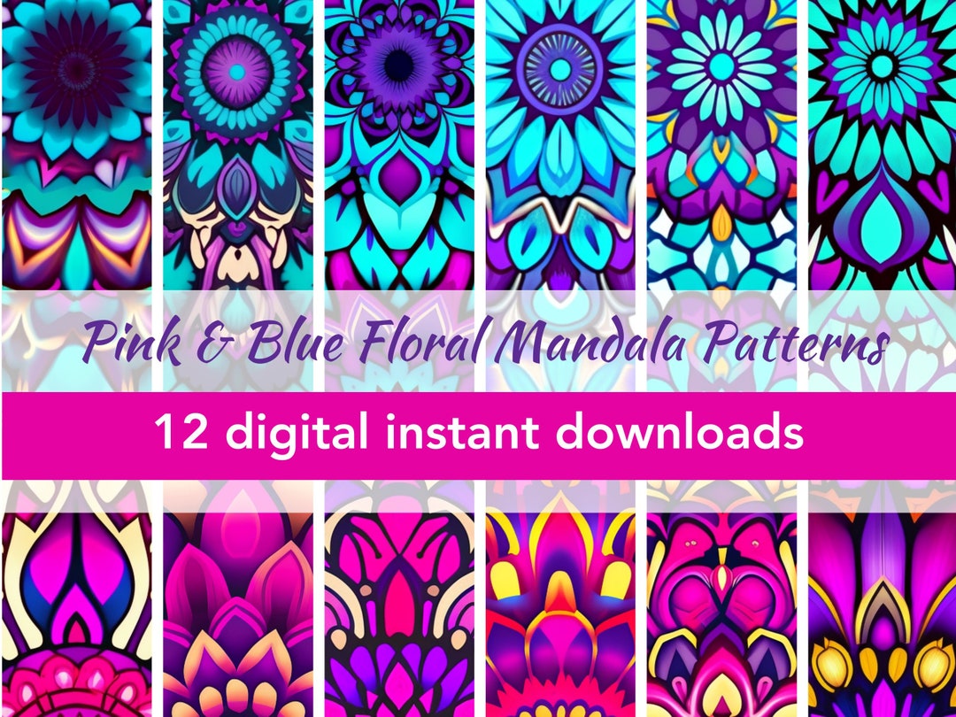 Pink Floral Mandala Patterns: 12"x12" JPG & PDF Designs (12 Digital ...