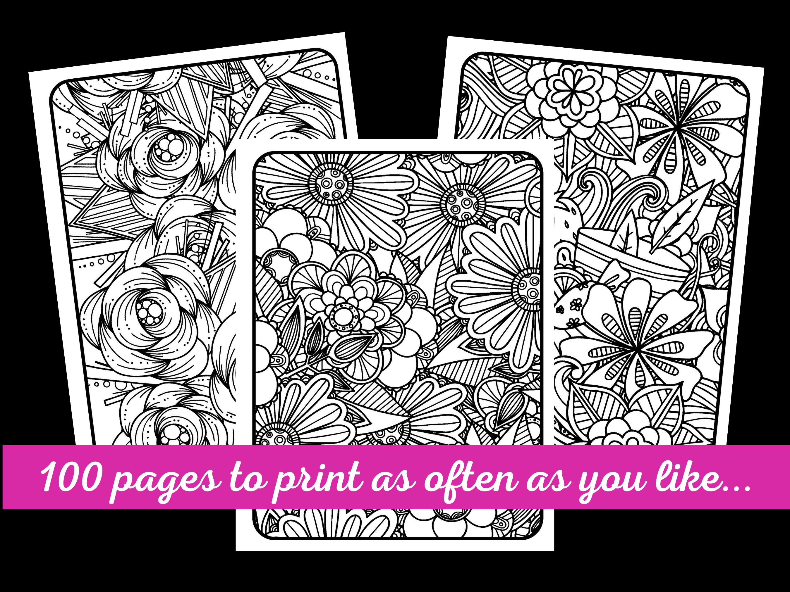 Blooms and Flowers Coloring Pages Adult Coloring Book Pages 100 ...
