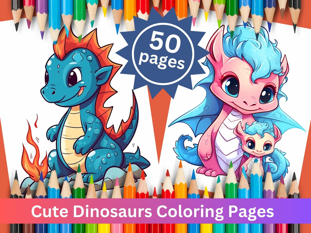 50 Pages of Cute Dinosaurs | Creature Coloring Book | 50 Coloring Pages ...