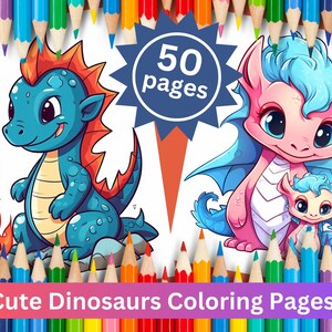 50 Pages of Cute Dinosaurs | Creature Coloring Book | 50 Coloring Pages ...