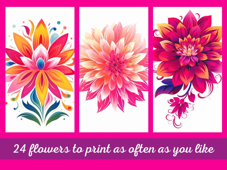 Hot Pink Flower Clipart: 24 Floral PNG Designs (digital Download ...