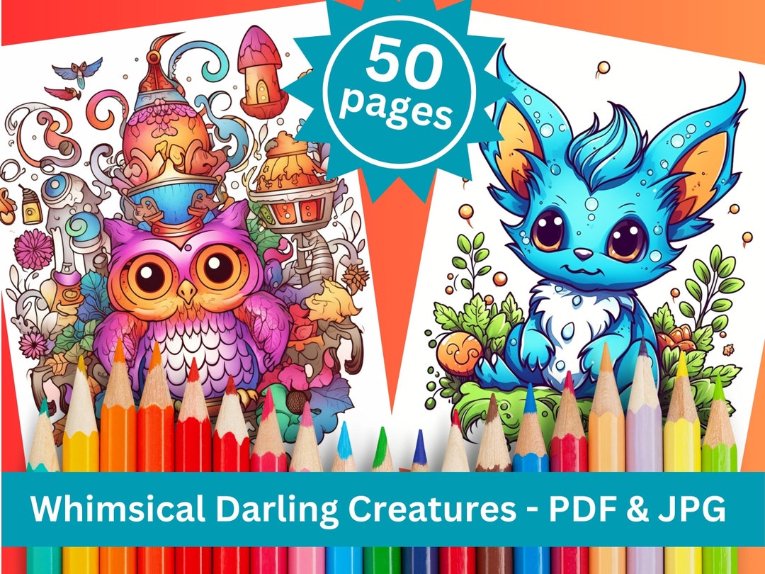 Whimsical Creatures Coloring Book: 50 Printable Pages (PDF & JPG) - Etsy