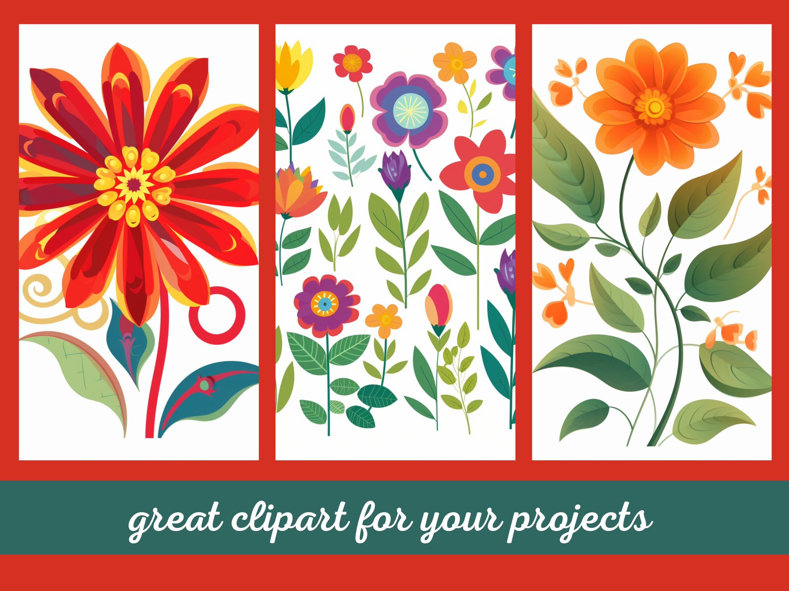 Clipart Colorful Flower Designs 20 Digital Images of Flowers - Etsy