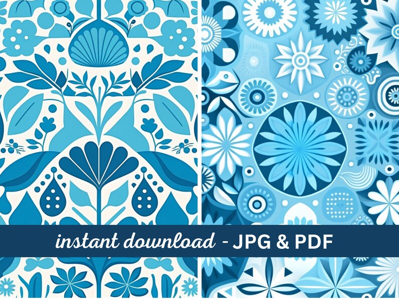 Scandinavian Shades of Blue Patterns | 12" X 12" Colorful Designs | 12 ...