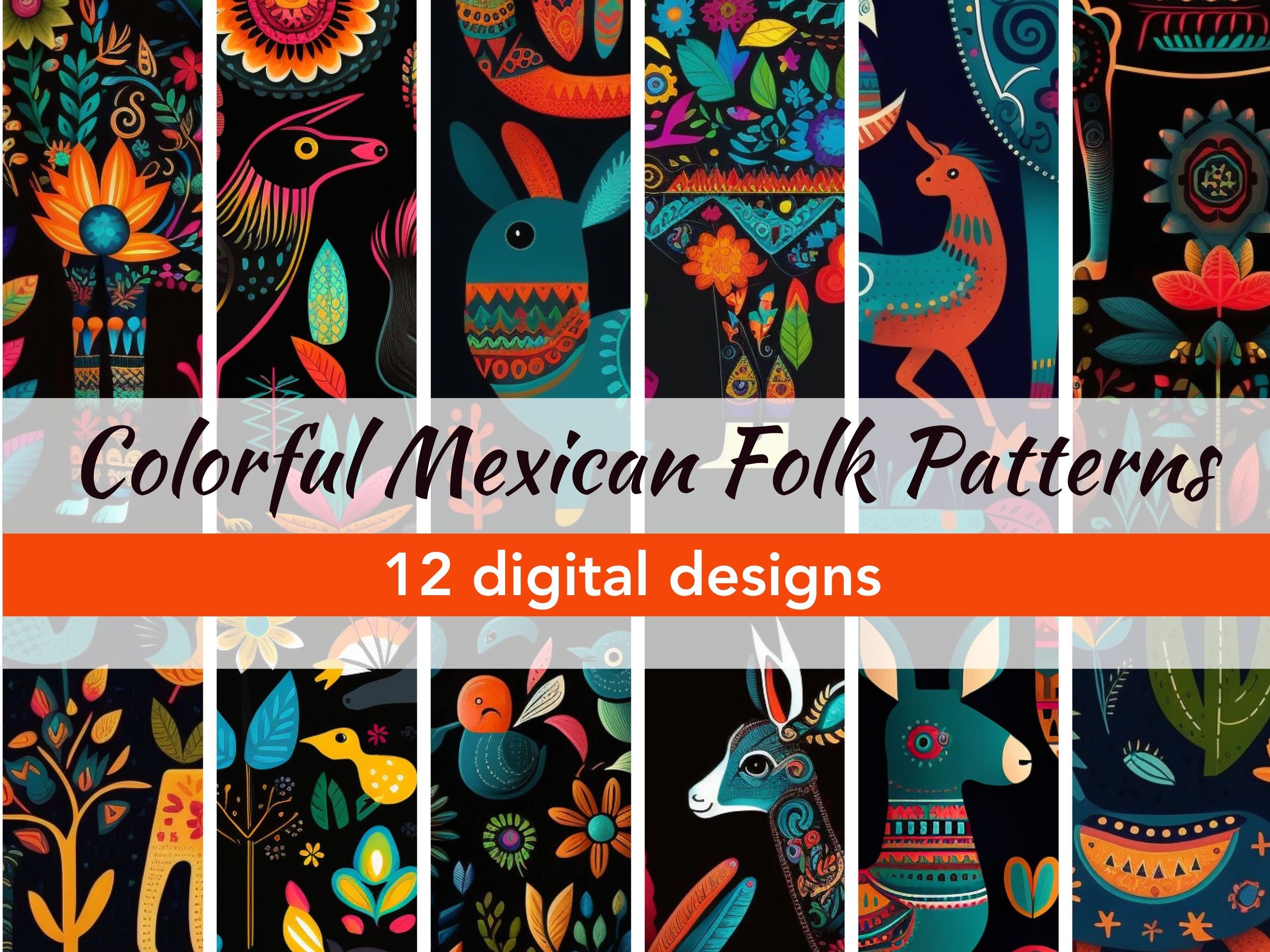 Mexican Animal Folk Art Patterns 12 X 12 Colorful Designs 12 Digital ...