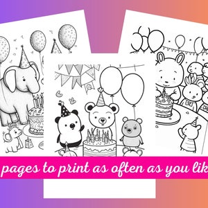 Animal Birthday 40 Coloring Pages | Cute Coloring Book | 40 Coloring ...