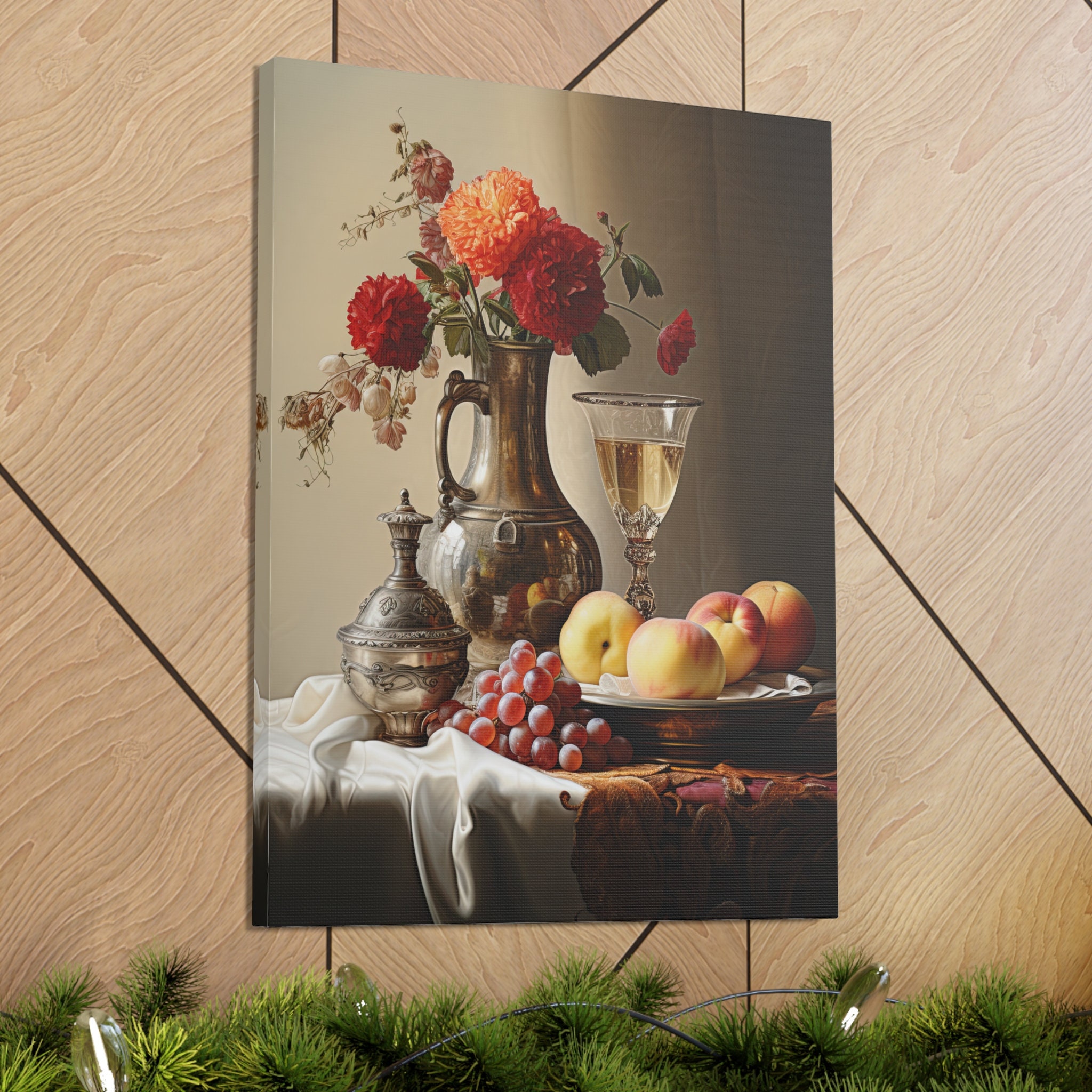 Vintage Printed Pitcher & Fruit Wall Art Canvas Gallery Wrap Stretched ...
