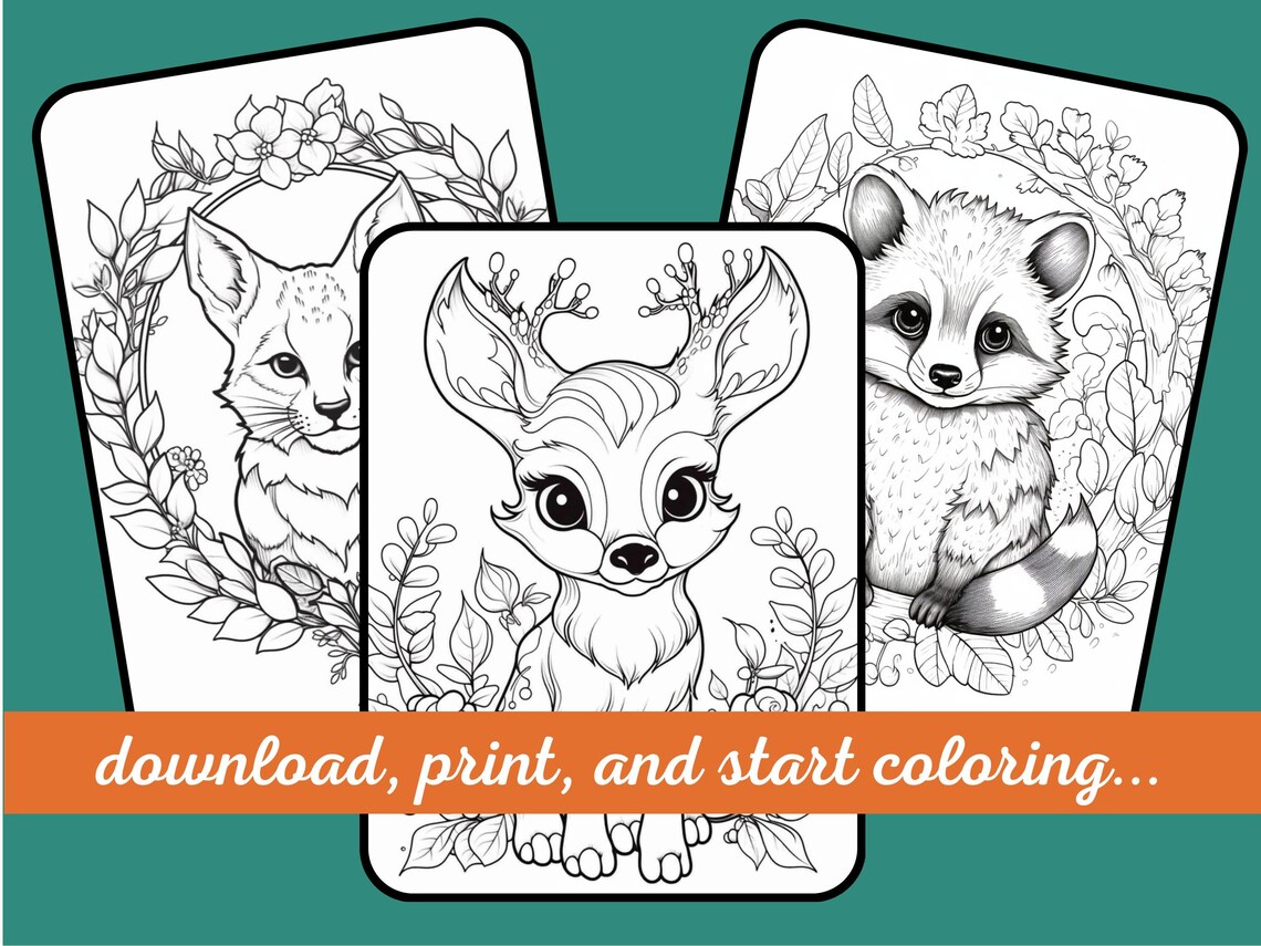 Cute Forest Animals Coloring Pages Adult Coloring Book 55 Coloring ...