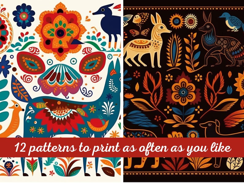 Folk Art Animal Patterns | 12" X 12" Instant Files | 12 Pattern ...
