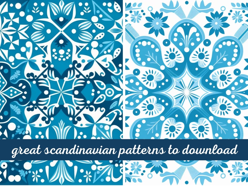 Scandinavian Shades of Blue Patterns | 12" X 12" Colorful Designs | 12 ...