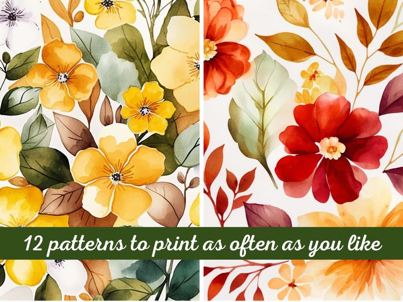 Orange and Yellow Watercolor Flower Patterns 12 X - Etsy