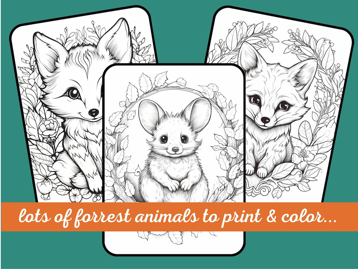 Cute Forest Animals Coloring Pages Adult Coloring Book 55 Coloring ...