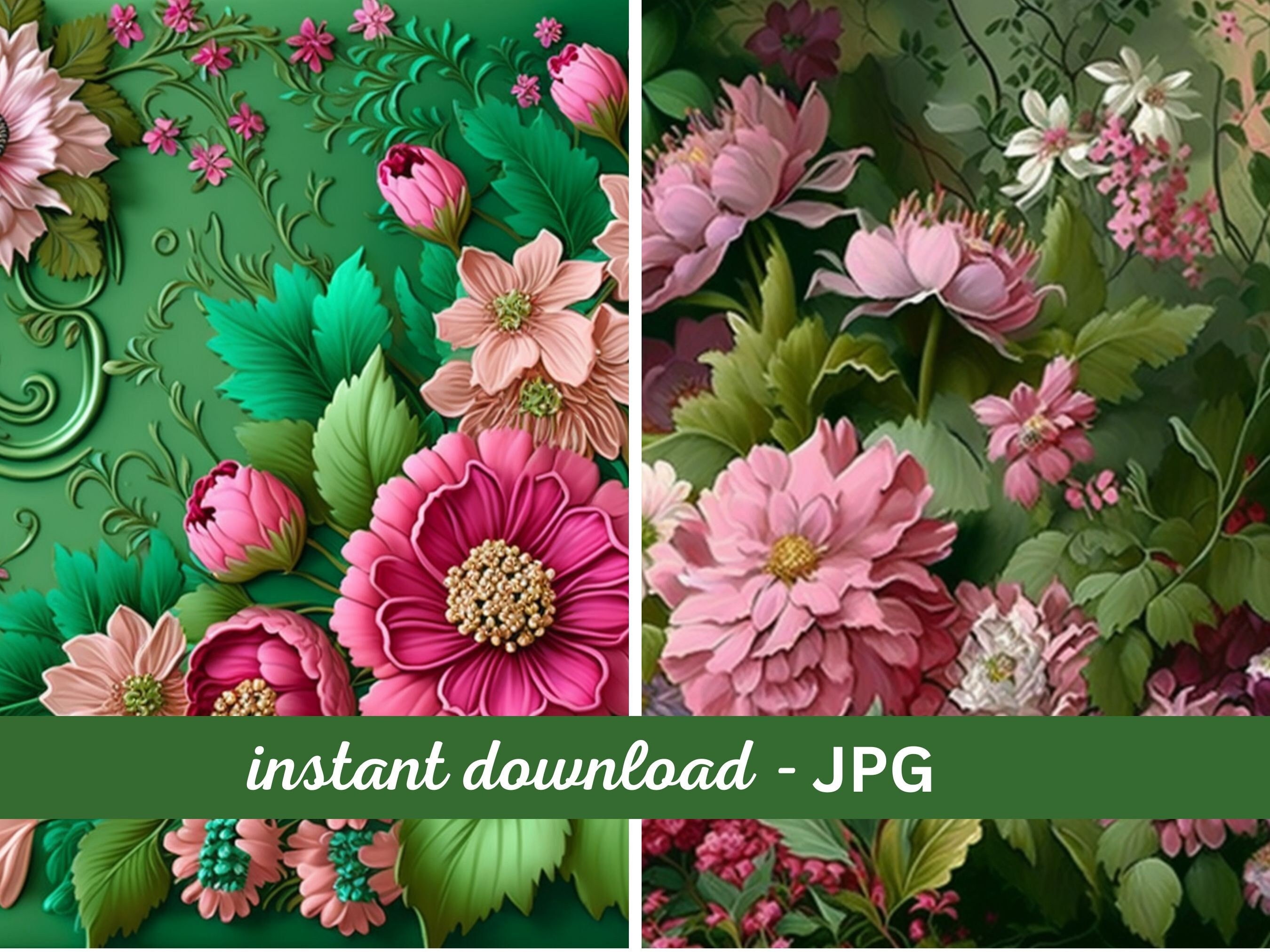 Beautiful Green and Pink Flower Patterns 12 X 12 Floral Designs 12 ...