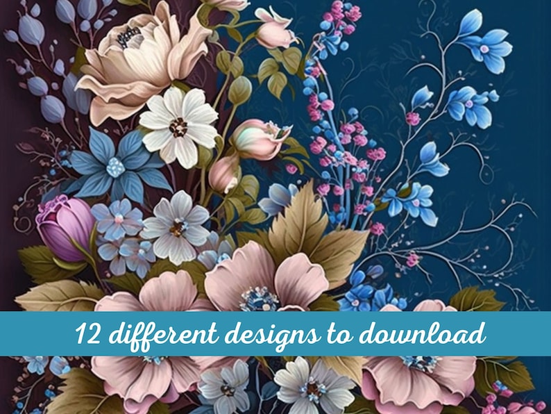 Floral Blue and Pink Flower Patterns | 12" X 12" Floral Designs | 12 ...