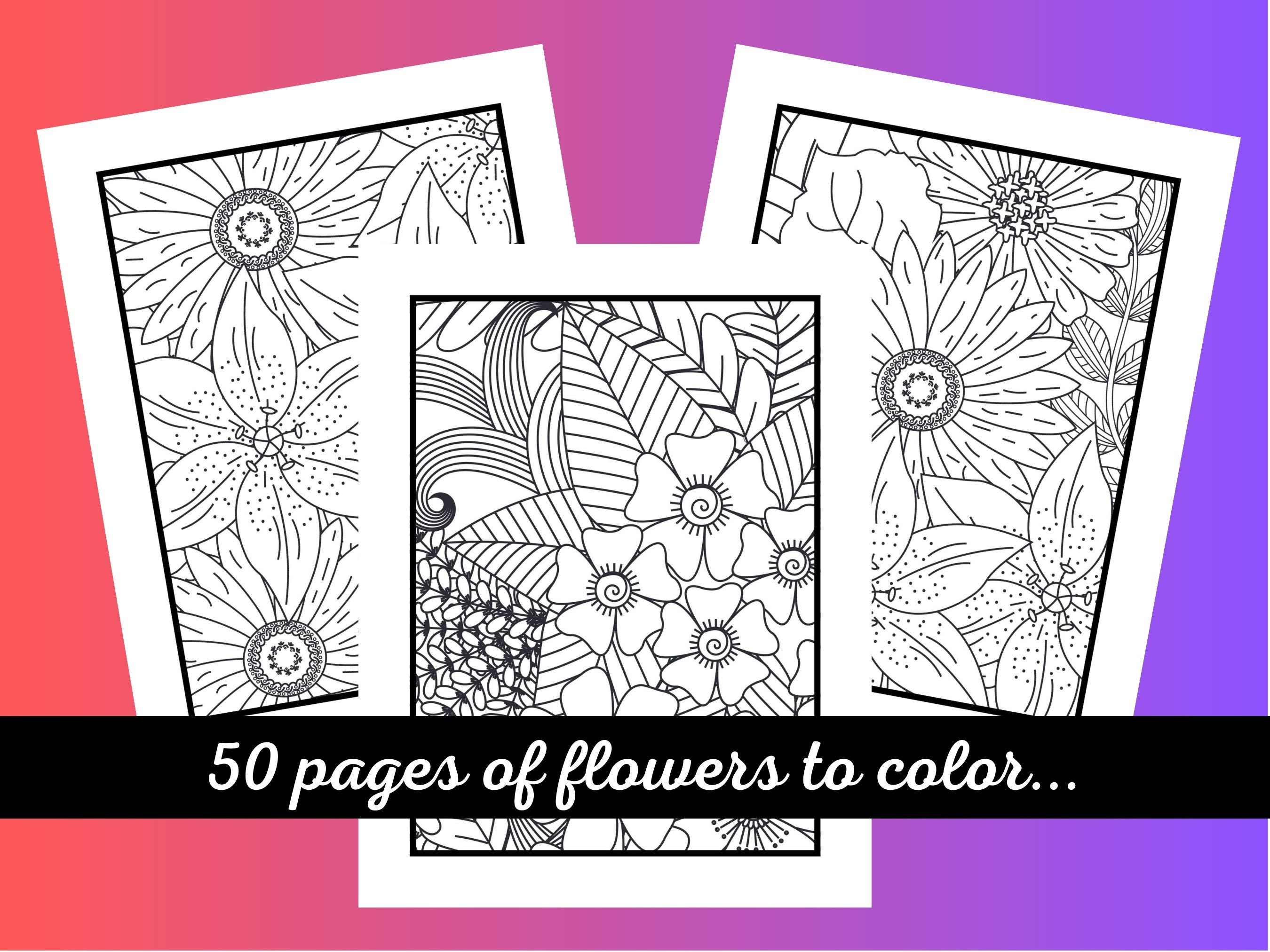 Beautiful Flower Coloring Pages Adult Coloring Book Pages - Etsy