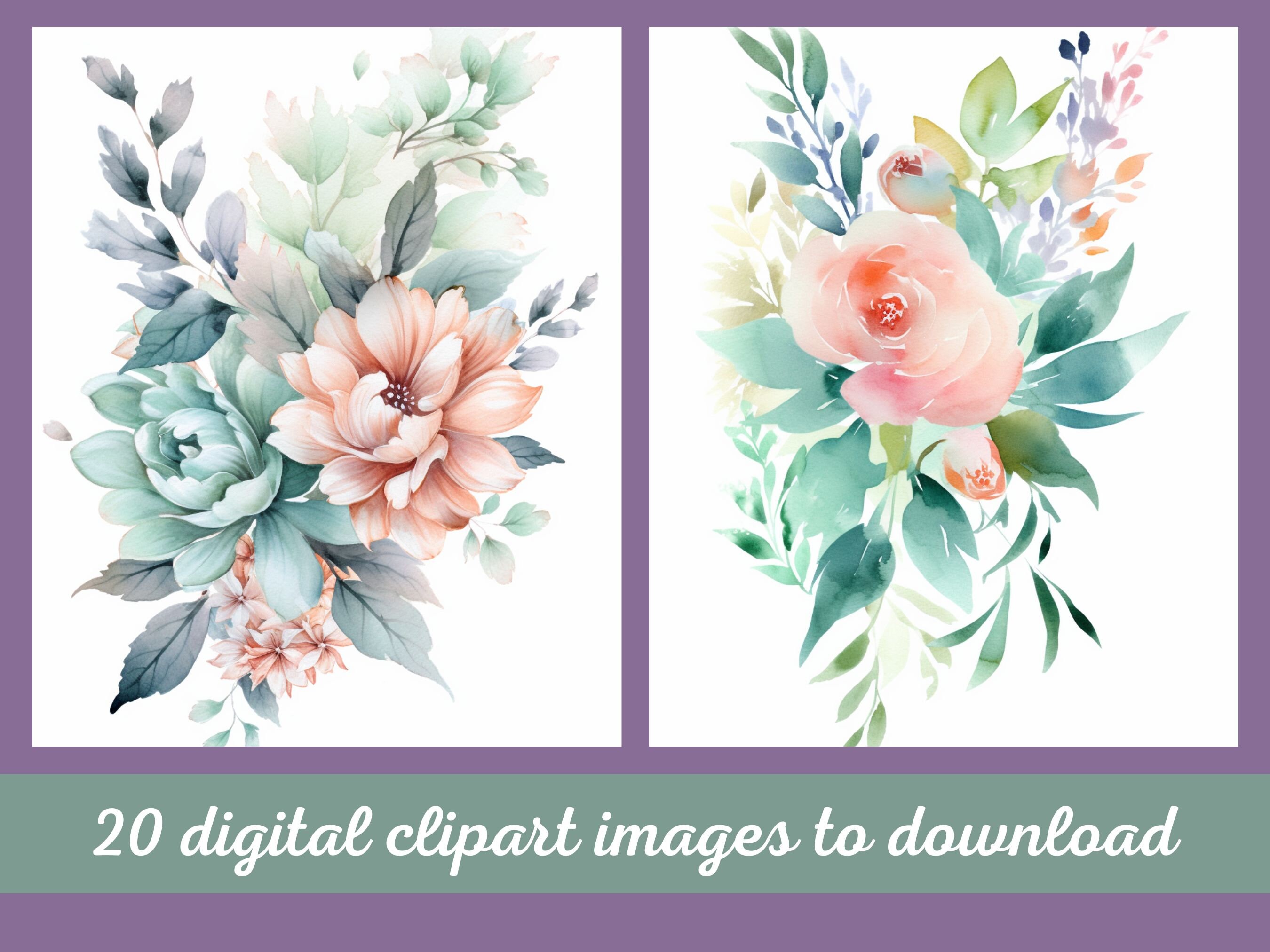 Pastel Clipart Flowers - Pink and Purple, 20 Digital Downloads, PNG ...