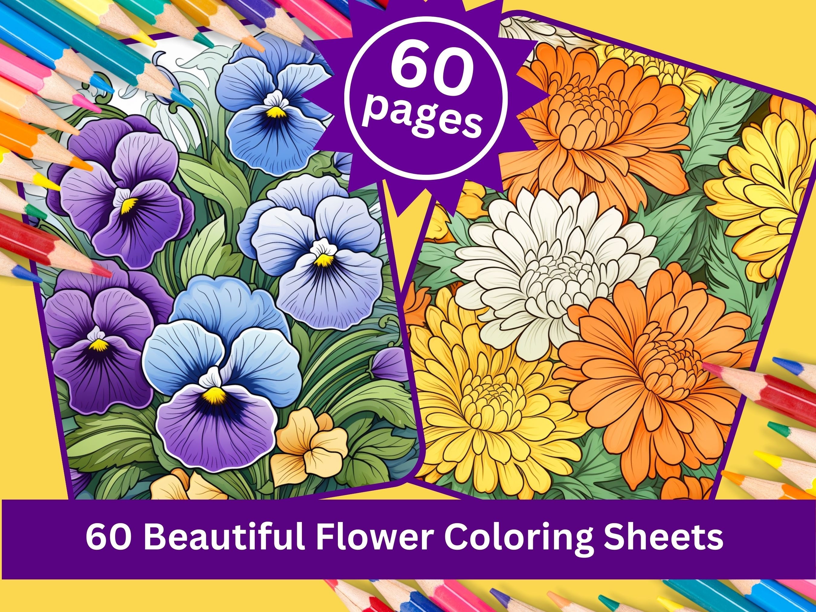 Pretty Flowers Coloring Pages | Adult Coloring Book | 60 Coloring ...