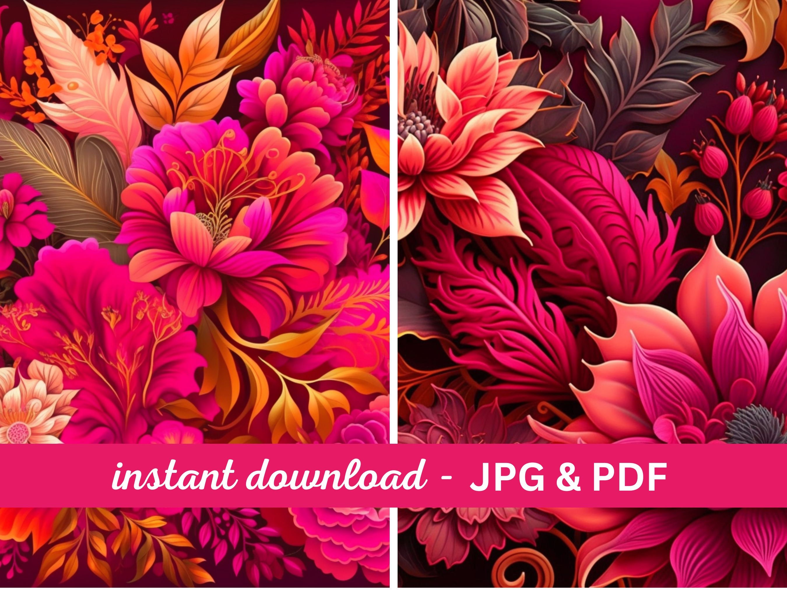 Beautiful Hot Pink and Orange Flower Patterns 12 X - Etsy