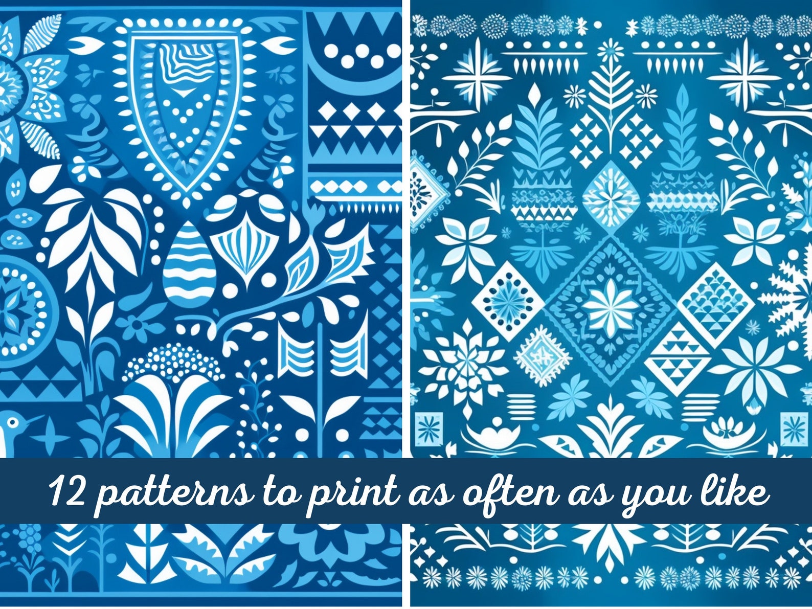 Scandinavian Shades of Blue Patterns | 12" X 12" Colorful Designs | 12 ...