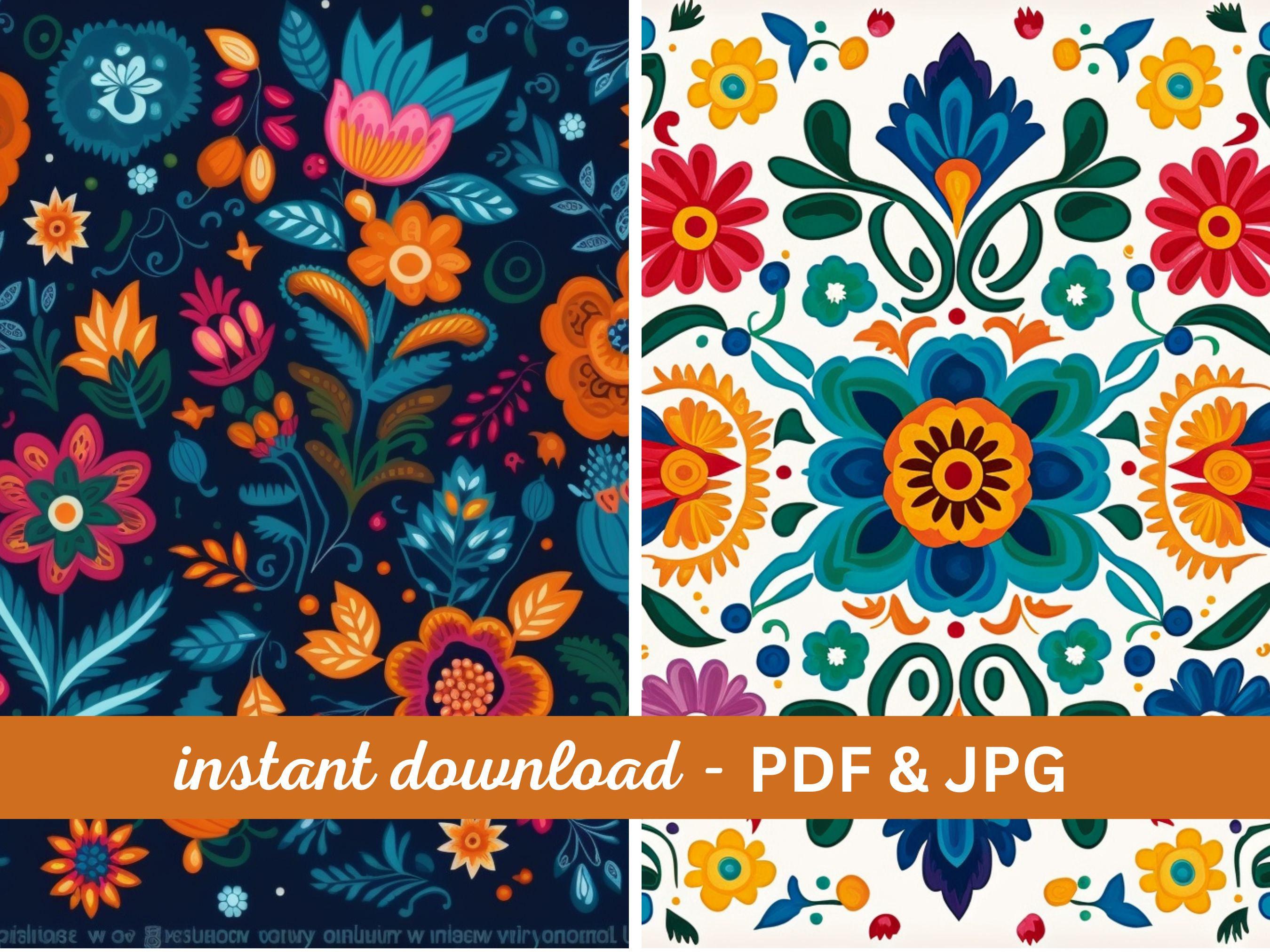 Mexican Floral Patterns - Colorful Scrapbook Paper Digital Download ...