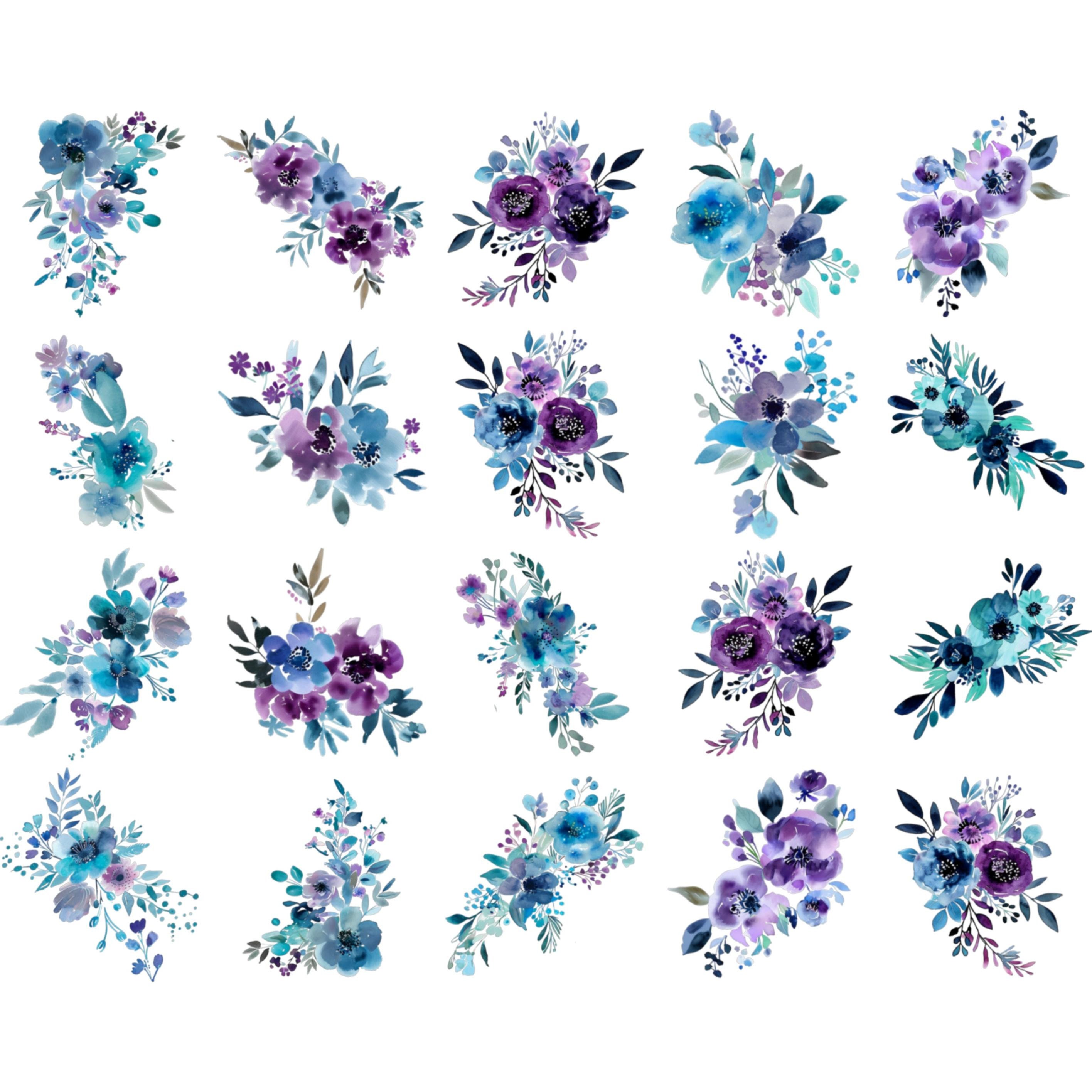 Purple and Turquoise Floral Clipart - Instant Download 20 Digital ...
