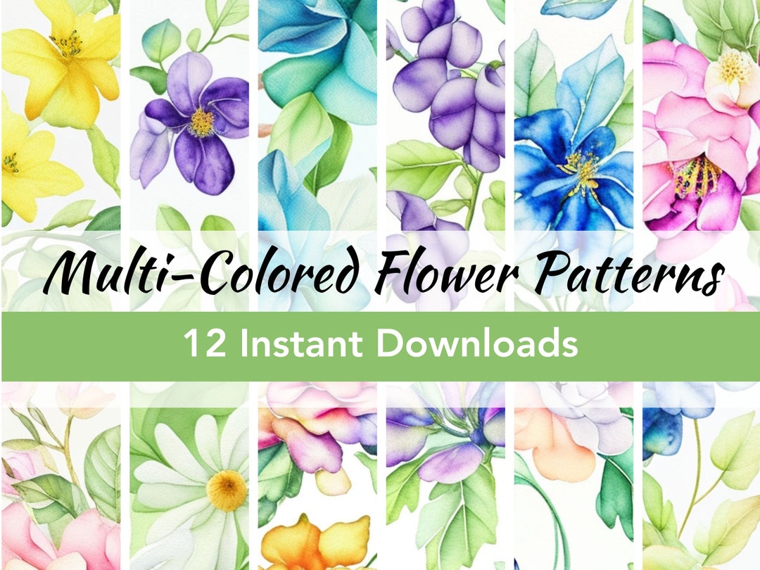 Watercolor Flower Patterns: Multi-colored Floral Designs (JPG & PDF ...