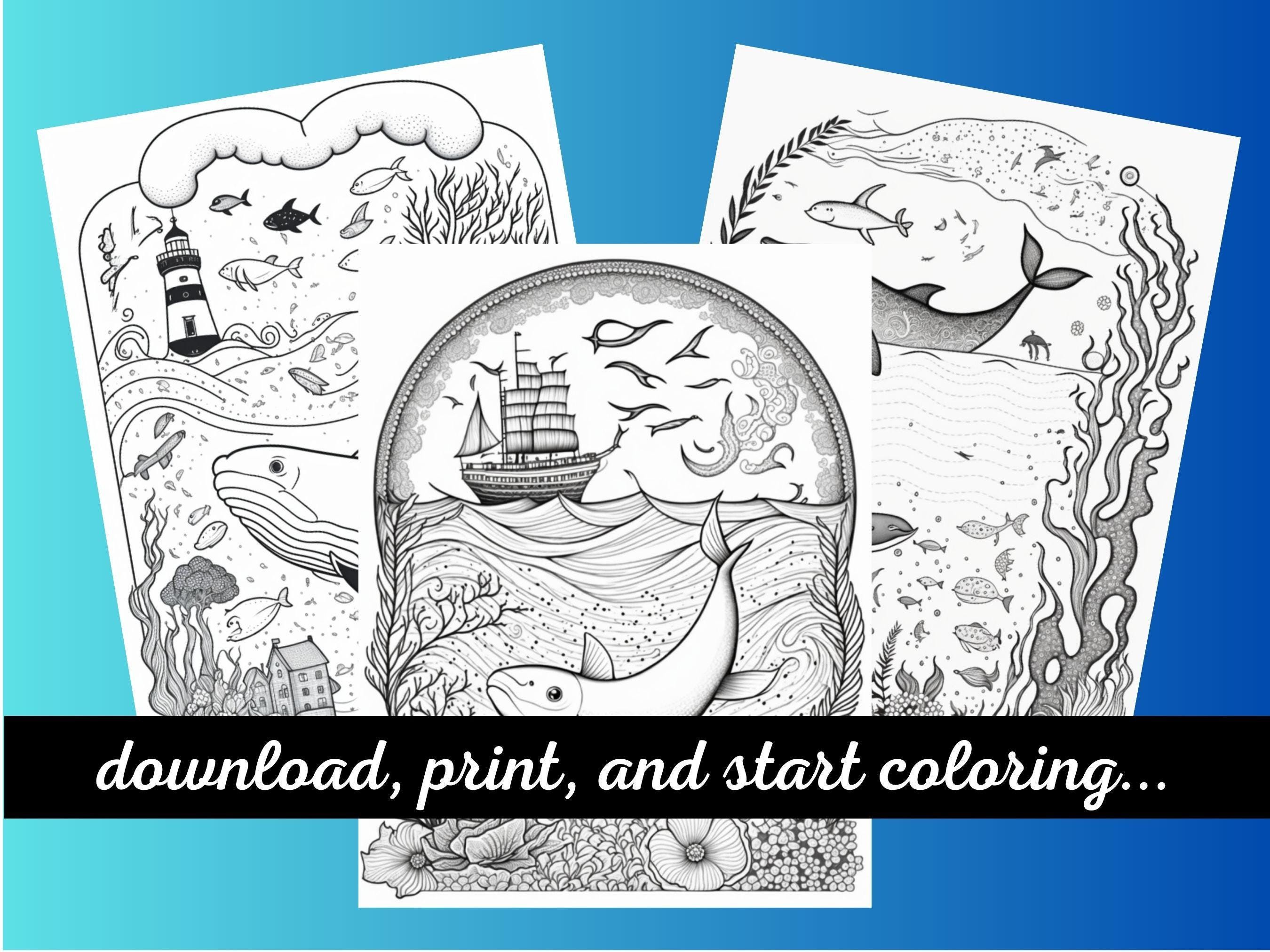 Whimsical Ocean Life Coloring Pages | Adult Coloring Book | 40 Digital ...