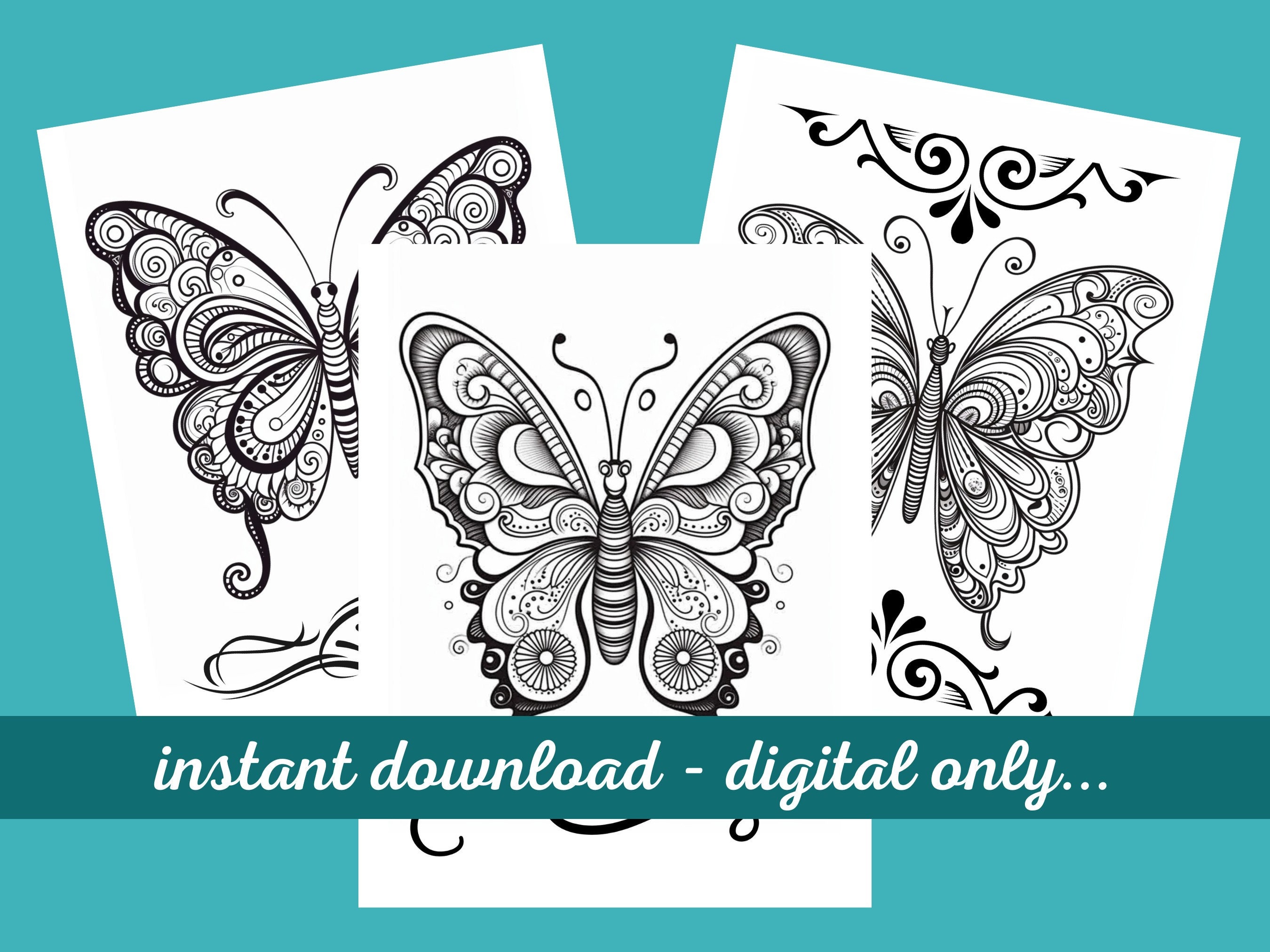 Beautiful Creative Butterflies Coloring Pages Adult Coloring Book 45 ...