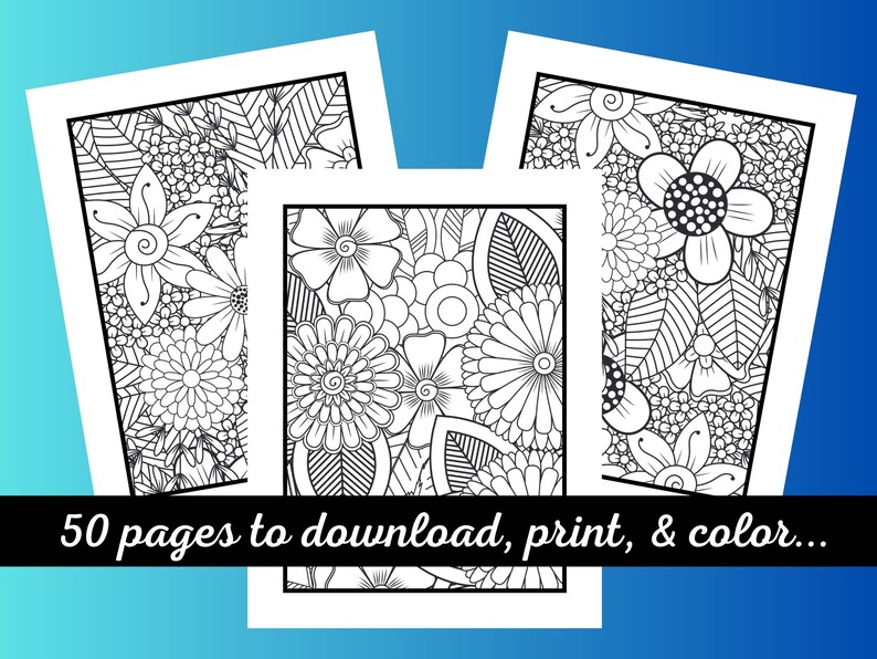 Beautiful Flower Coloring Pages Adult Coloring Book Pages - Etsy