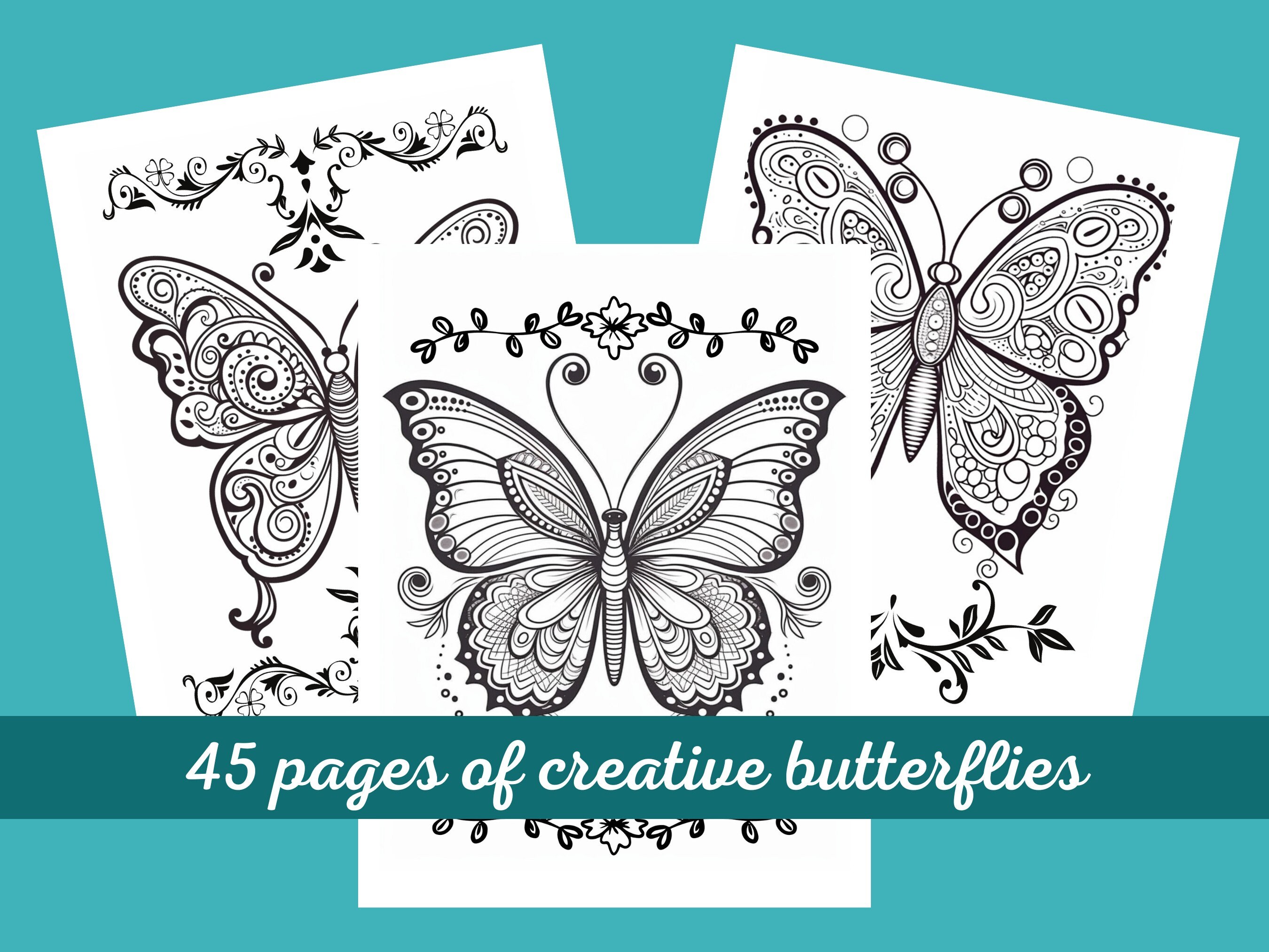 Beautiful Creative Butterflies Coloring Pages Adult Coloring Book 45 ...