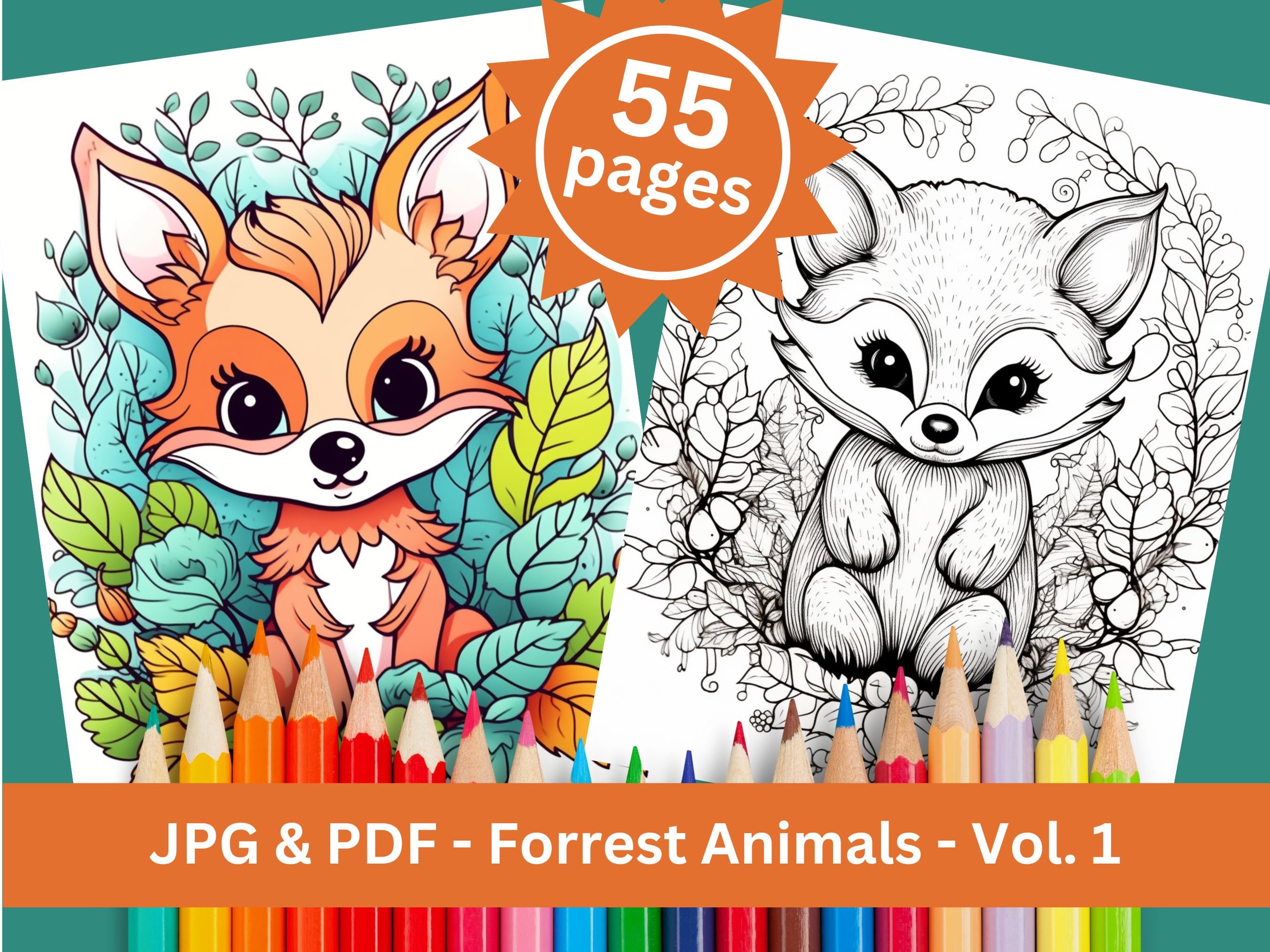Cute Forest Animals Coloring Pages Adult Coloring Book 55 Coloring ...