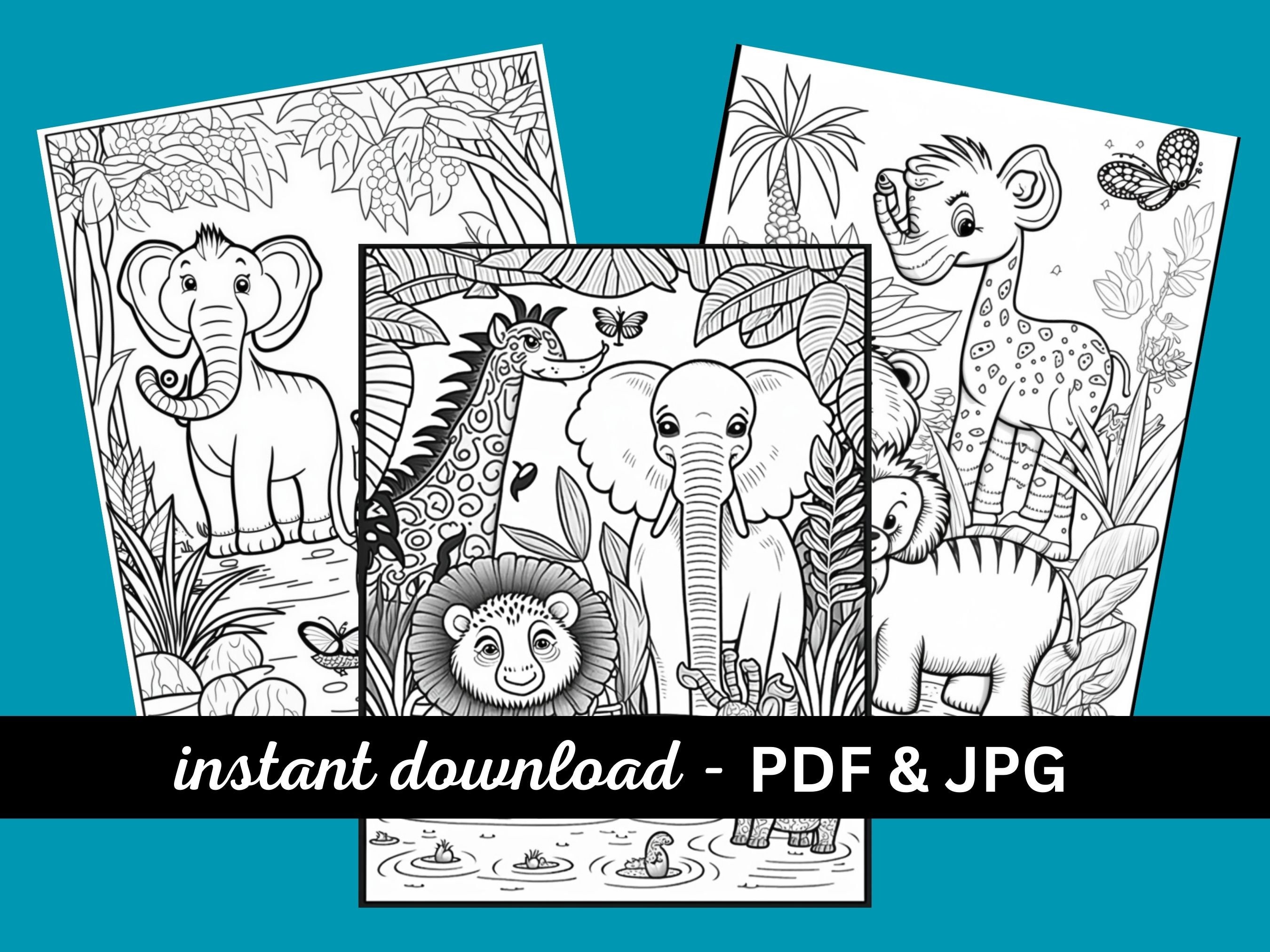 Jungle Animals to Color Animal Coloring Book 50 Coloring Pages ...