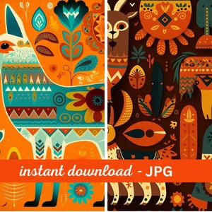 Mexican Folk Art Animal Patterns: 12"x12" Digital Designs (JPG & PDF ...
