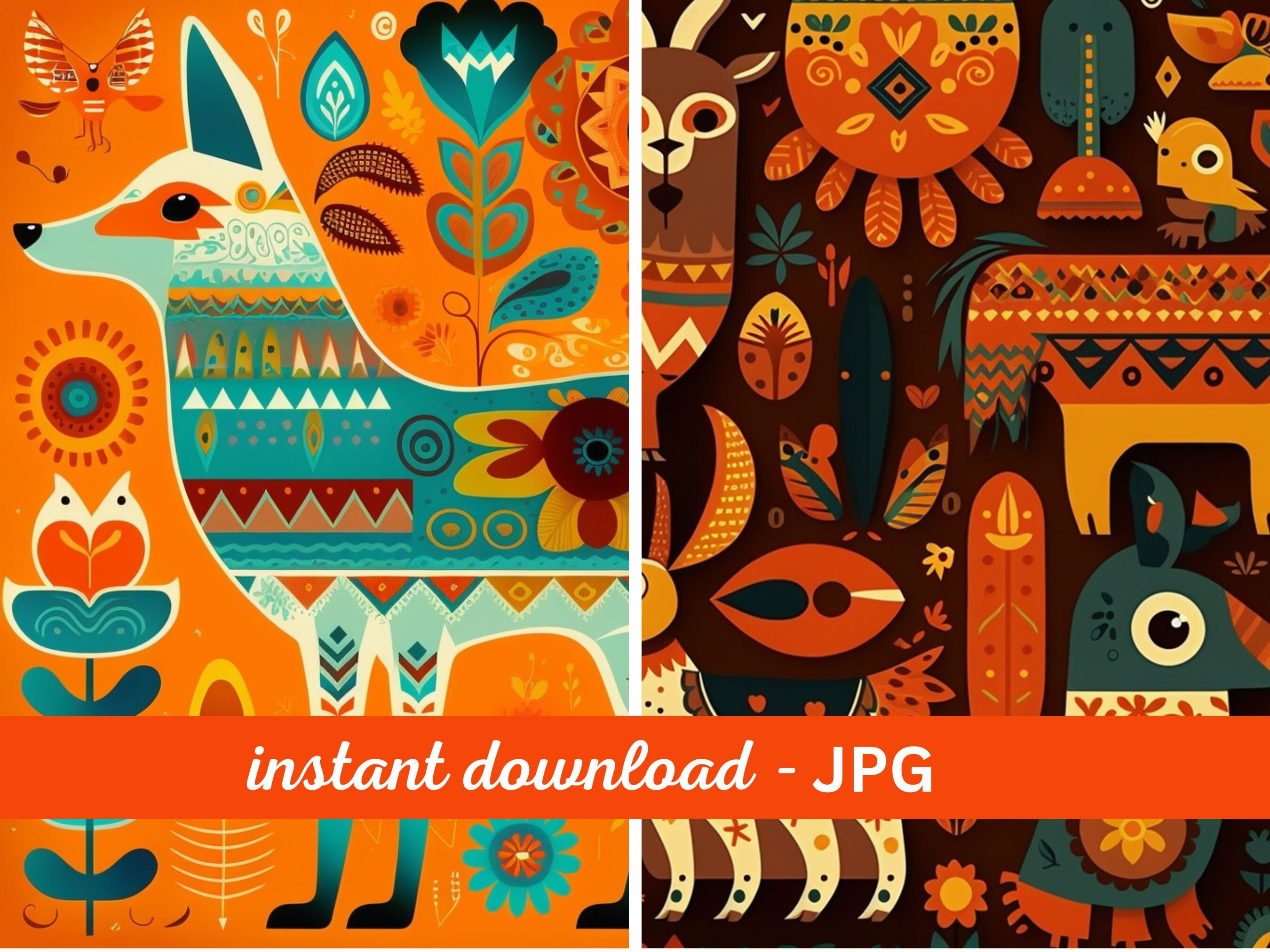 Mexican Folk Art Animal Patterns: 12"x12" Digital Designs (JPG & PDF ...