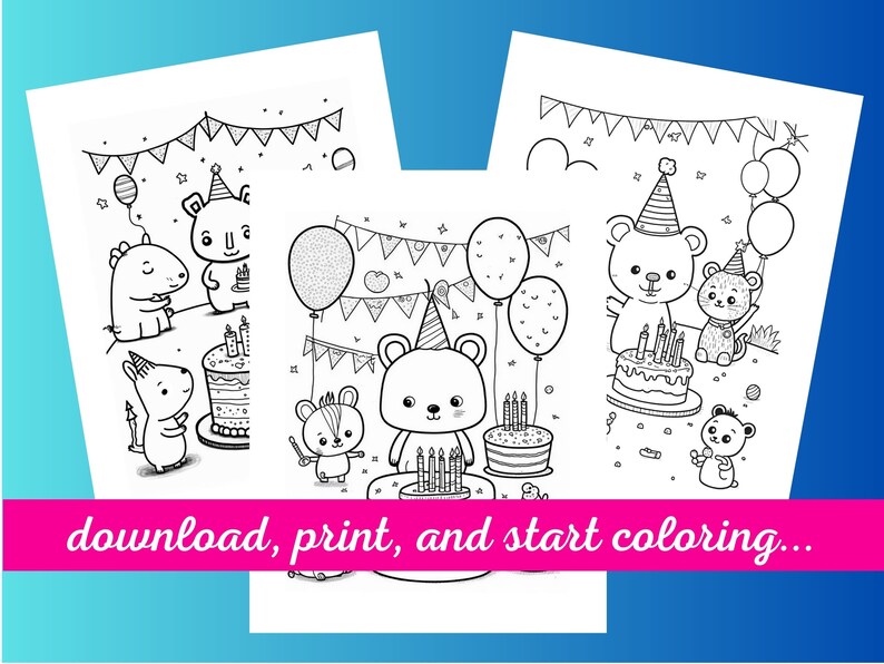 Animal Birthday 40 Coloring Pages Cute Coloring Book 40 Coloring Pages ...