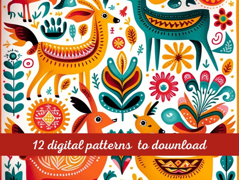 Folk Art Animal Patterns | 12" X 12" Instant Files | 12 Pattern ...