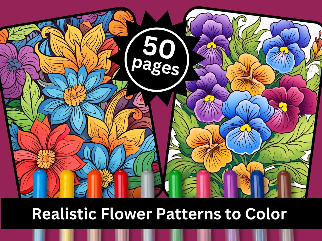 Realistic Flower Coloring Pages Digital Download, Botanical ...
