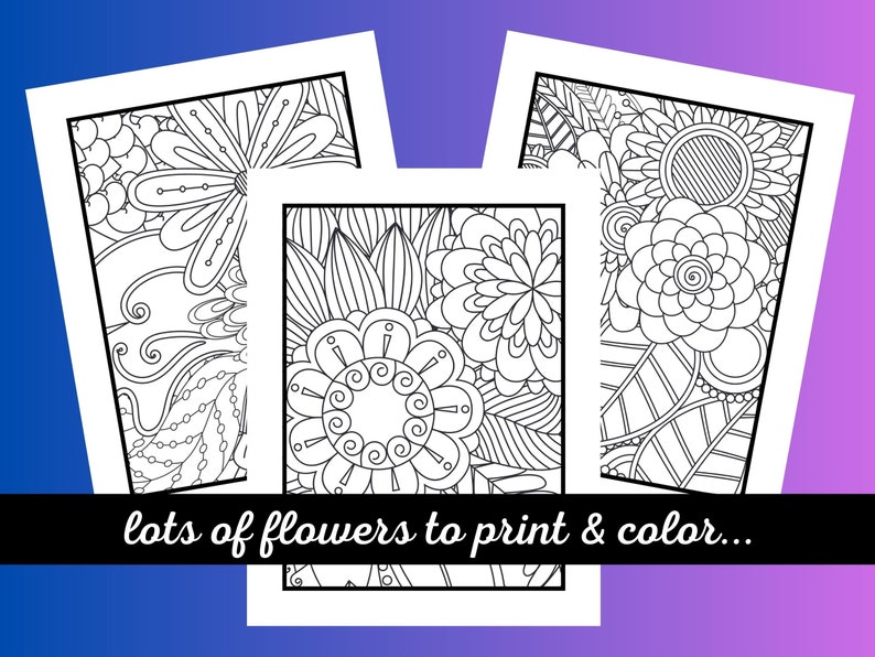 Beautiful Flower Coloring Pages Adult Coloring Book Pages - Etsy