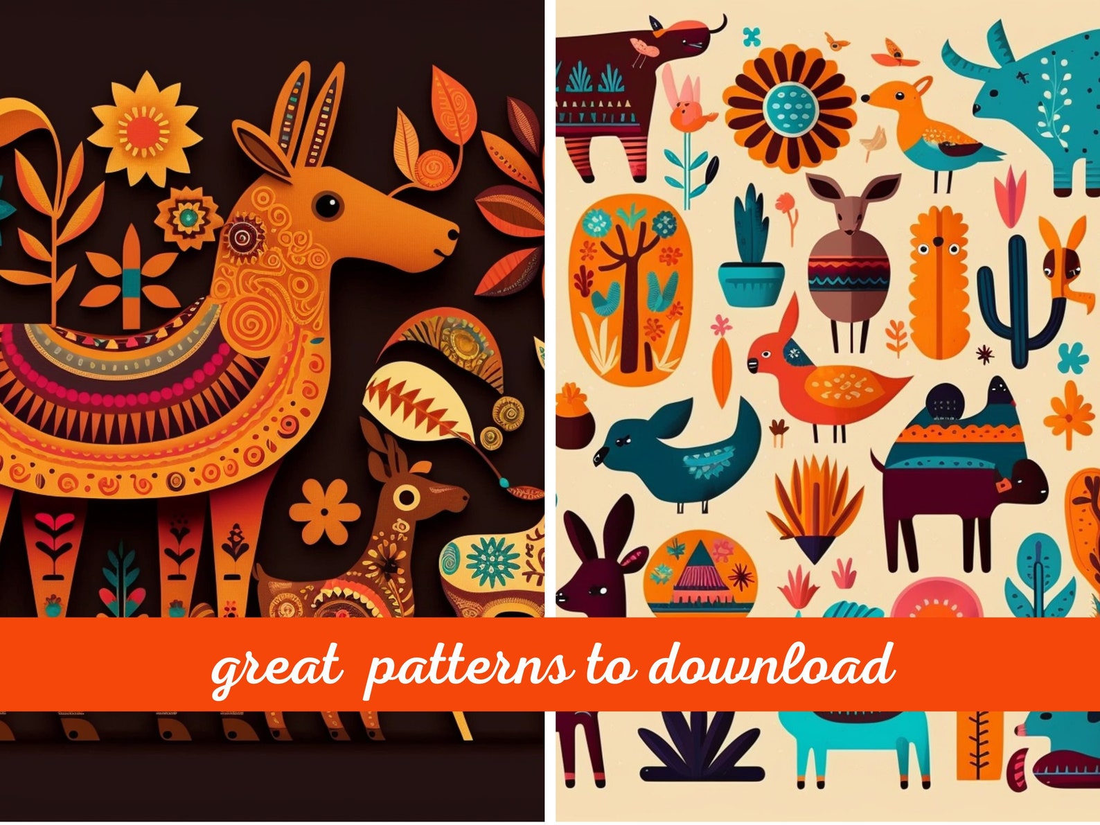 Mexican Folk Art Animal Patterns: 12"x12" Digital Designs (JPG & PDF ...