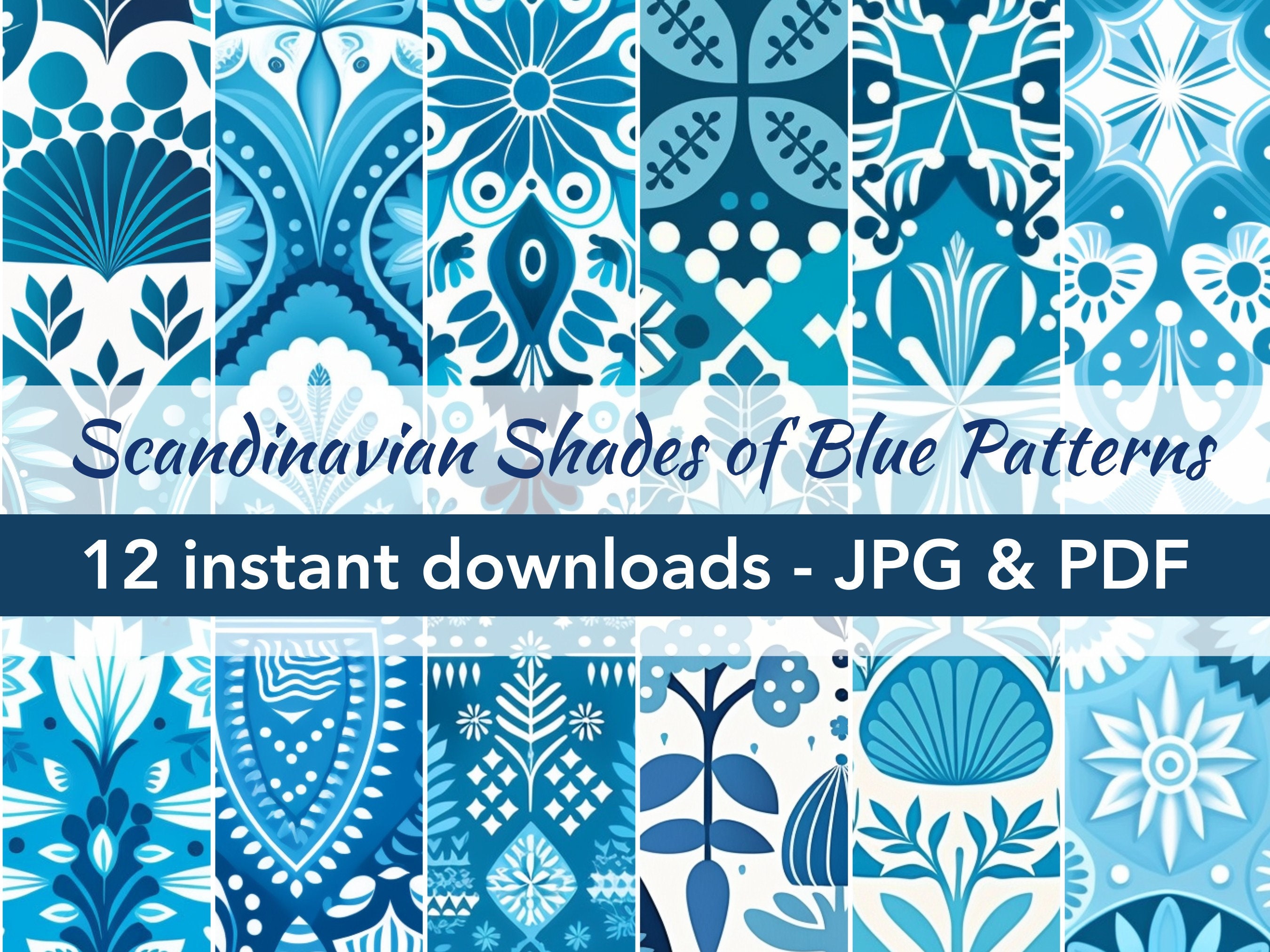 Scandinavian Shades of Blue Patterns | 12" X 12" Colorful Designs | 12 ...