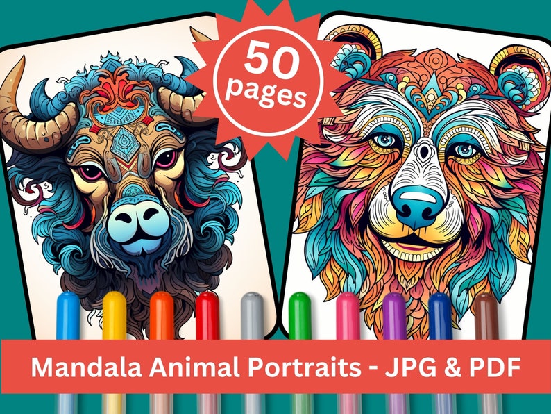 Mandala Animal Portraits Animal Coloring Book 50 Coloring Pages ...