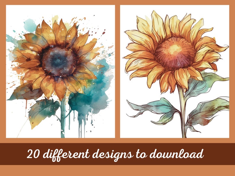 Yellow Sunflower Clipart Designs, 20 Digital Floral Images, Instant ...