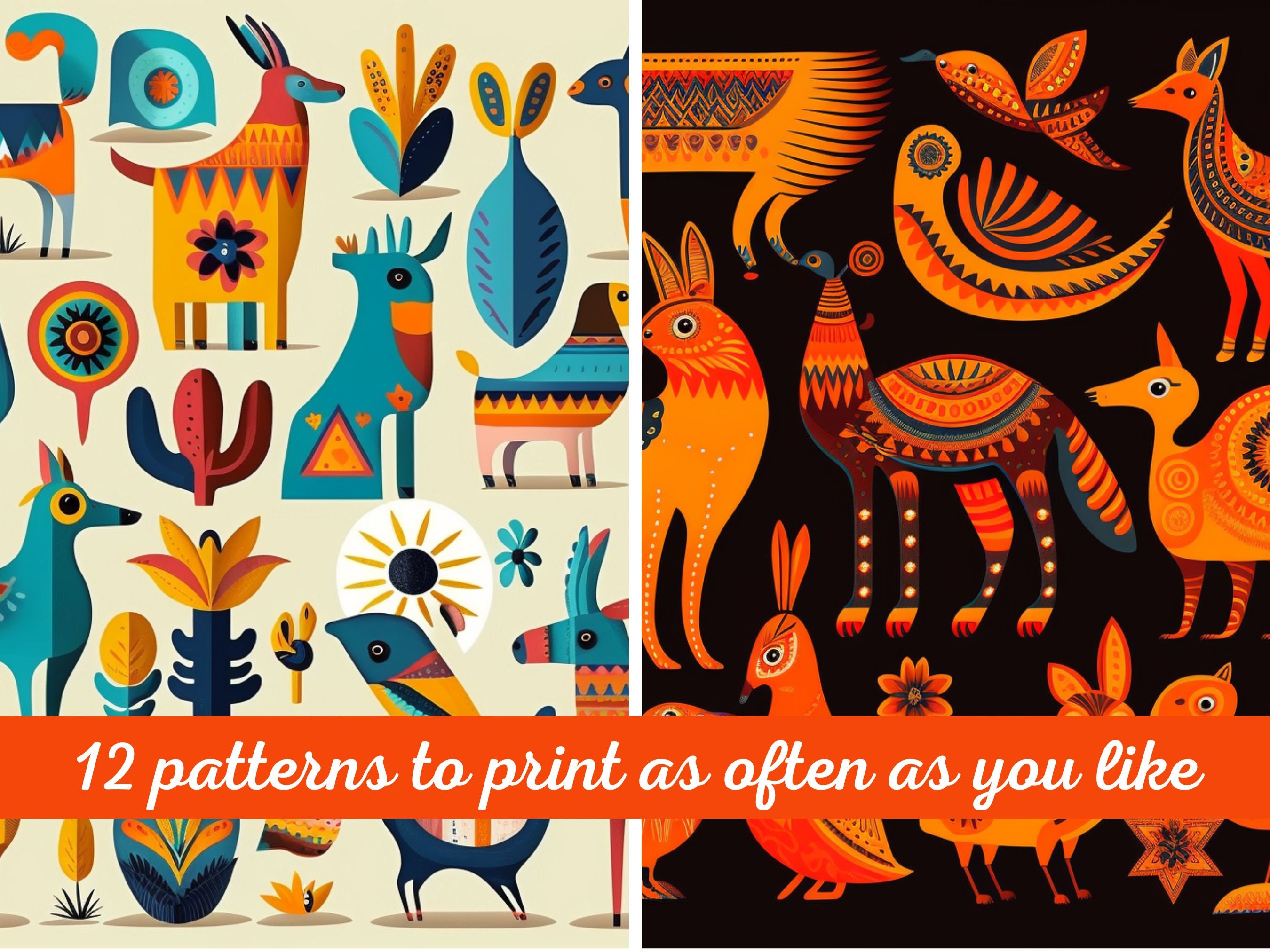 Mexican Folk Art Animal Patterns: 12"x12" Digital Designs (JPG & PDF ...