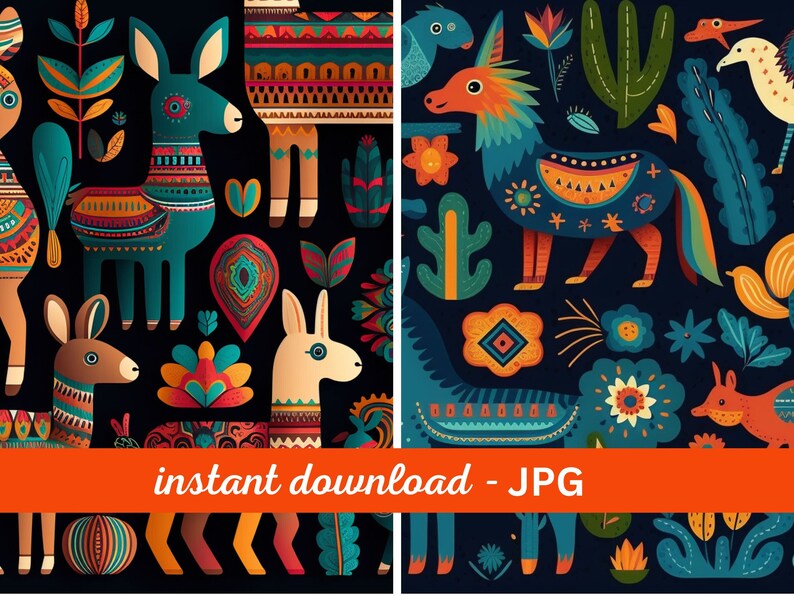 Mexican Animal Folk Art Patterns | 12" X 12" Colorful Designs | 12 ...